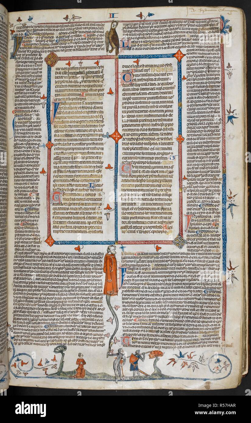 A bas-de-page scene of a man with a spear killing a wild man; a woman ...