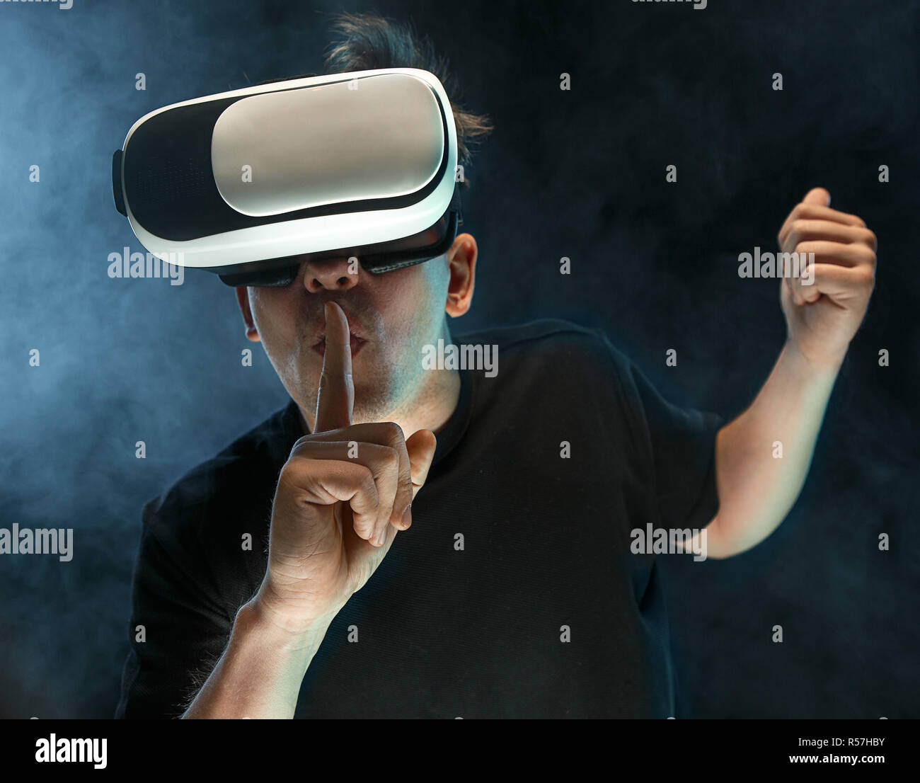 The man with glasses of virtual reality. Future technology concept ...
