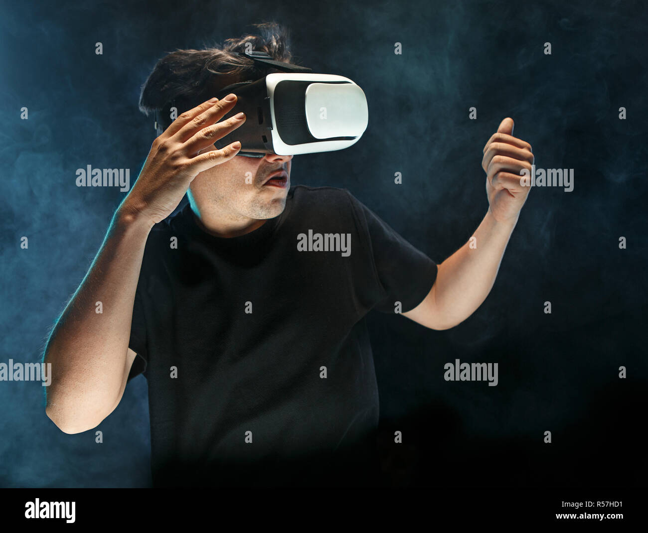 The man with glasses of virtual reality. Future technology concept ...