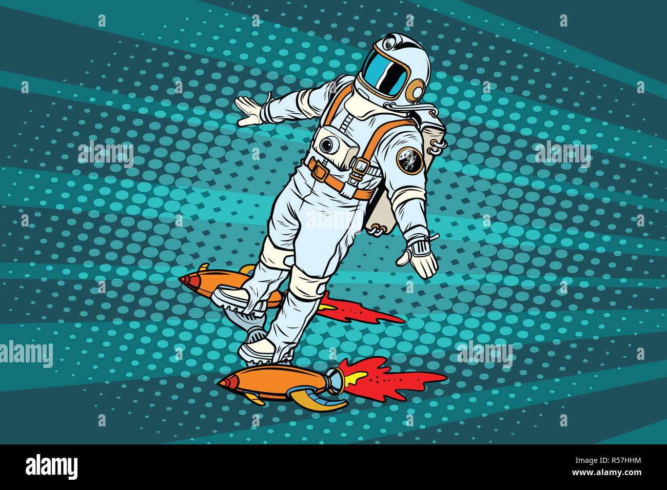 The astronaut is flying on a space rocket skateboard Stock Photo - Alamy
