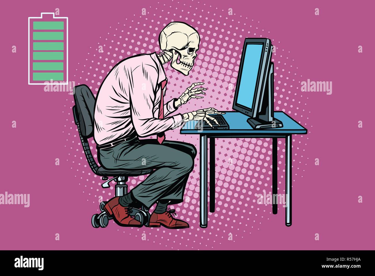 Skeleton worker working on computer Stock Photo - Alamy