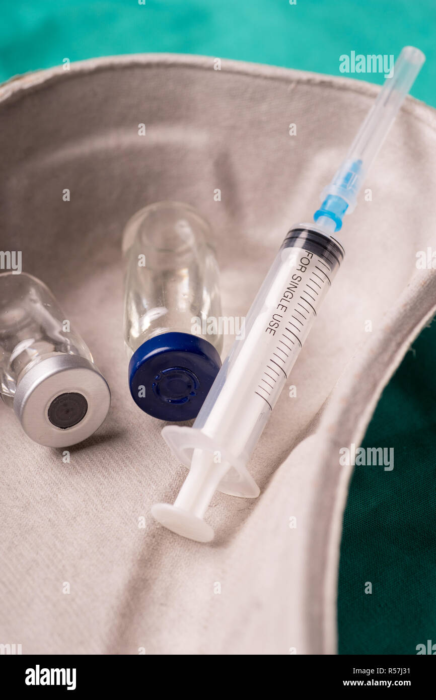 medical syringe and vials is in a single use capsule Stock Photo - Alamy