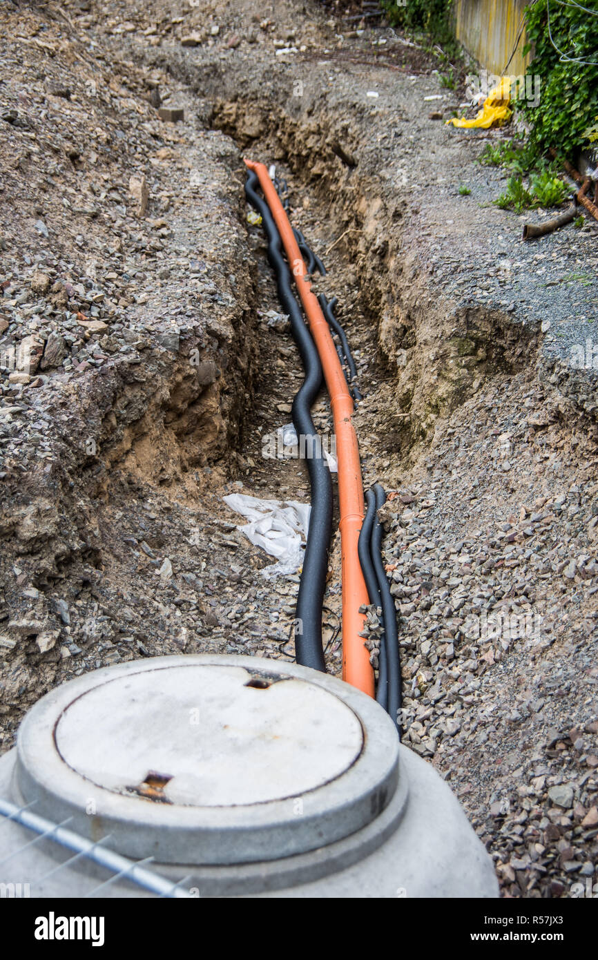 construction site with pipelines in the ditch Stock Photo - Alamy