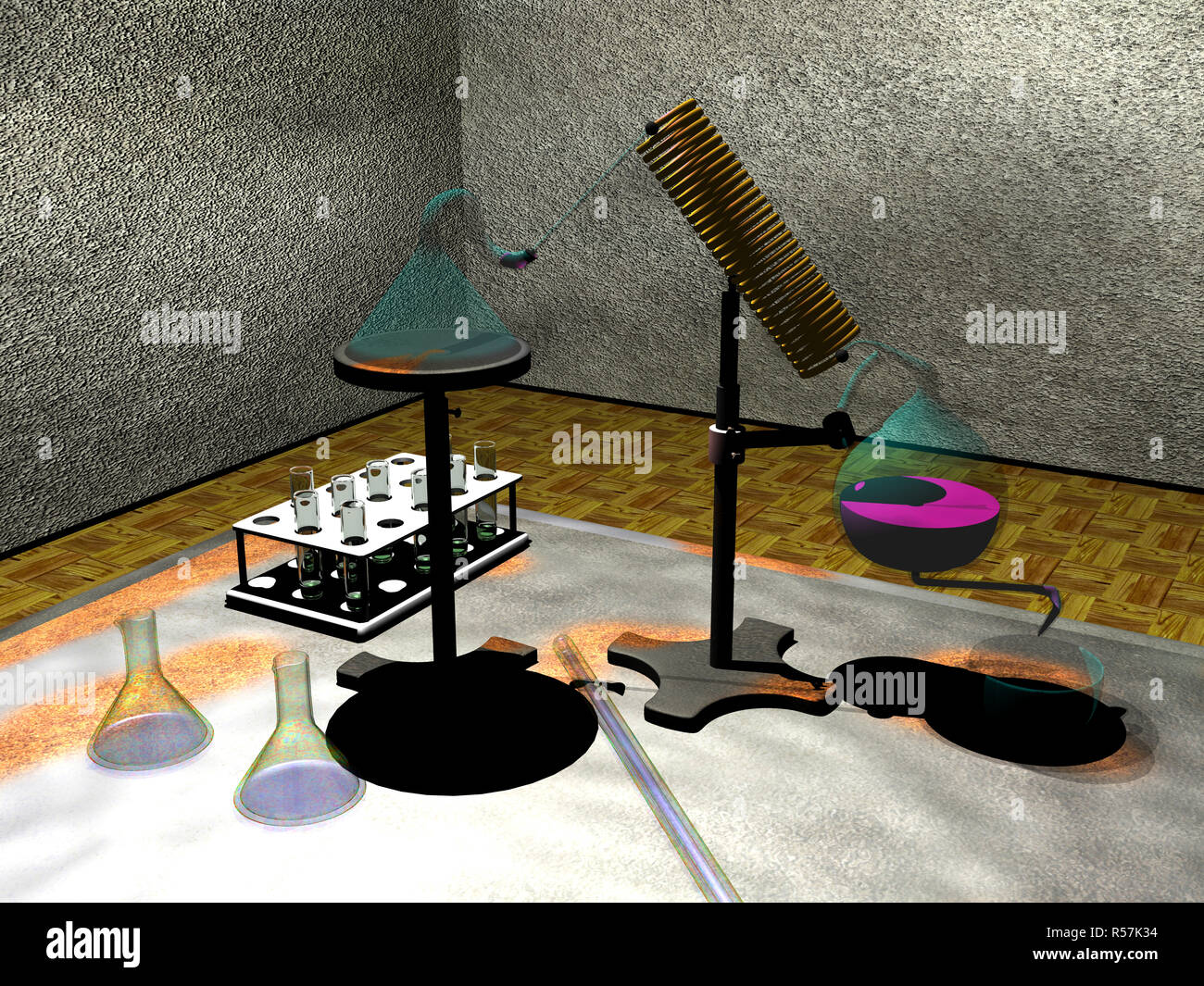 laboratory table with glassware and reagents Stock Photo - Alamy