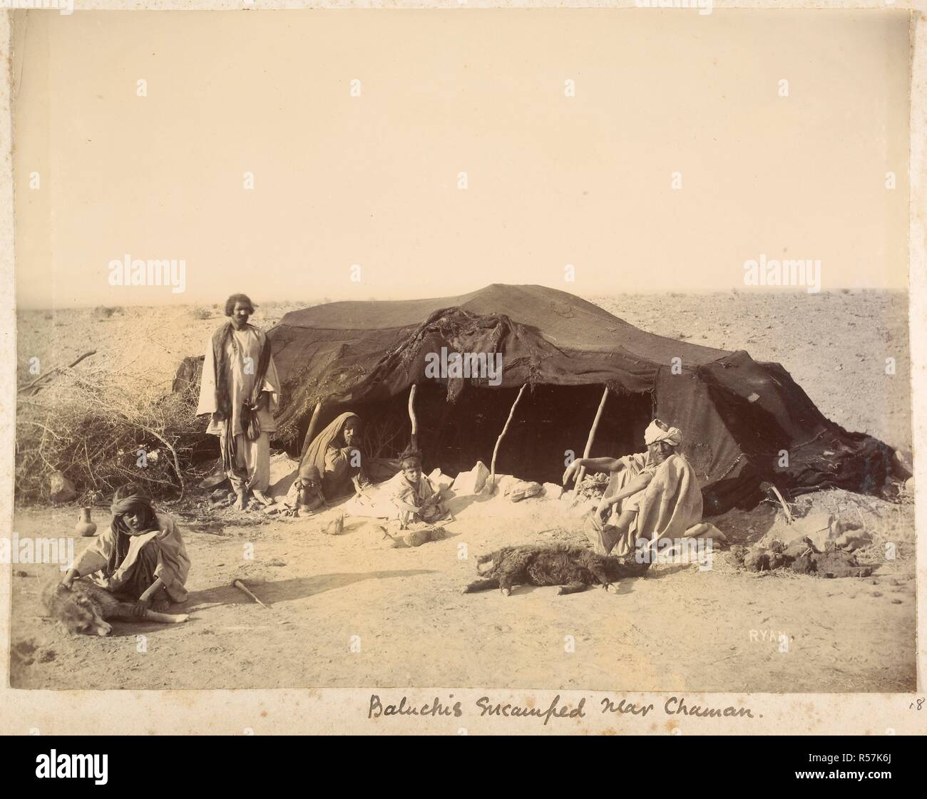 Baluchis encamped near Chaman. View of a family outside their tent ...