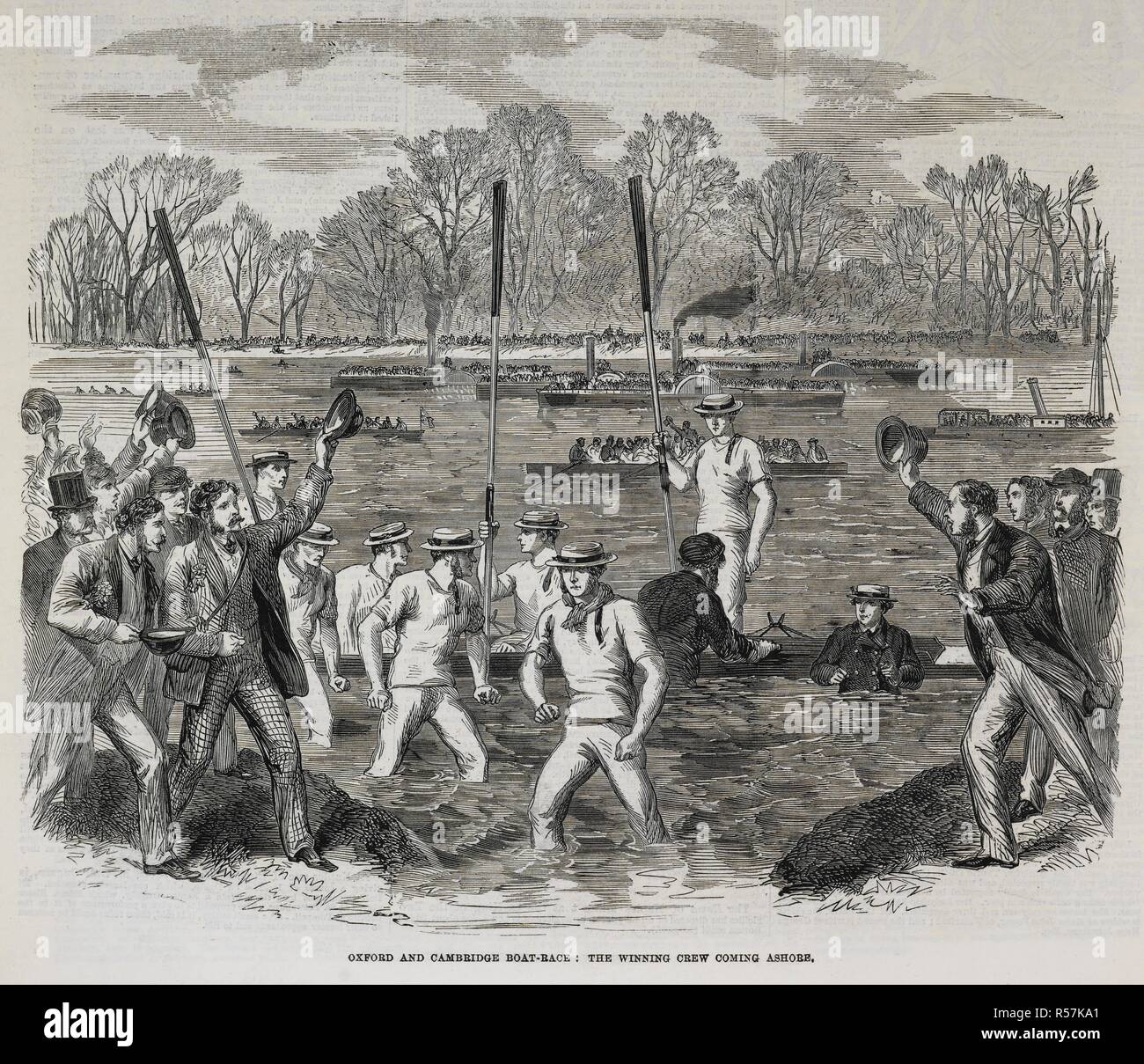 'Oxford and Cambridge boat race: THe winning crew coming ashore ... 'Oxford and Cambridge boat race: THe winning crew coming ashore ...
