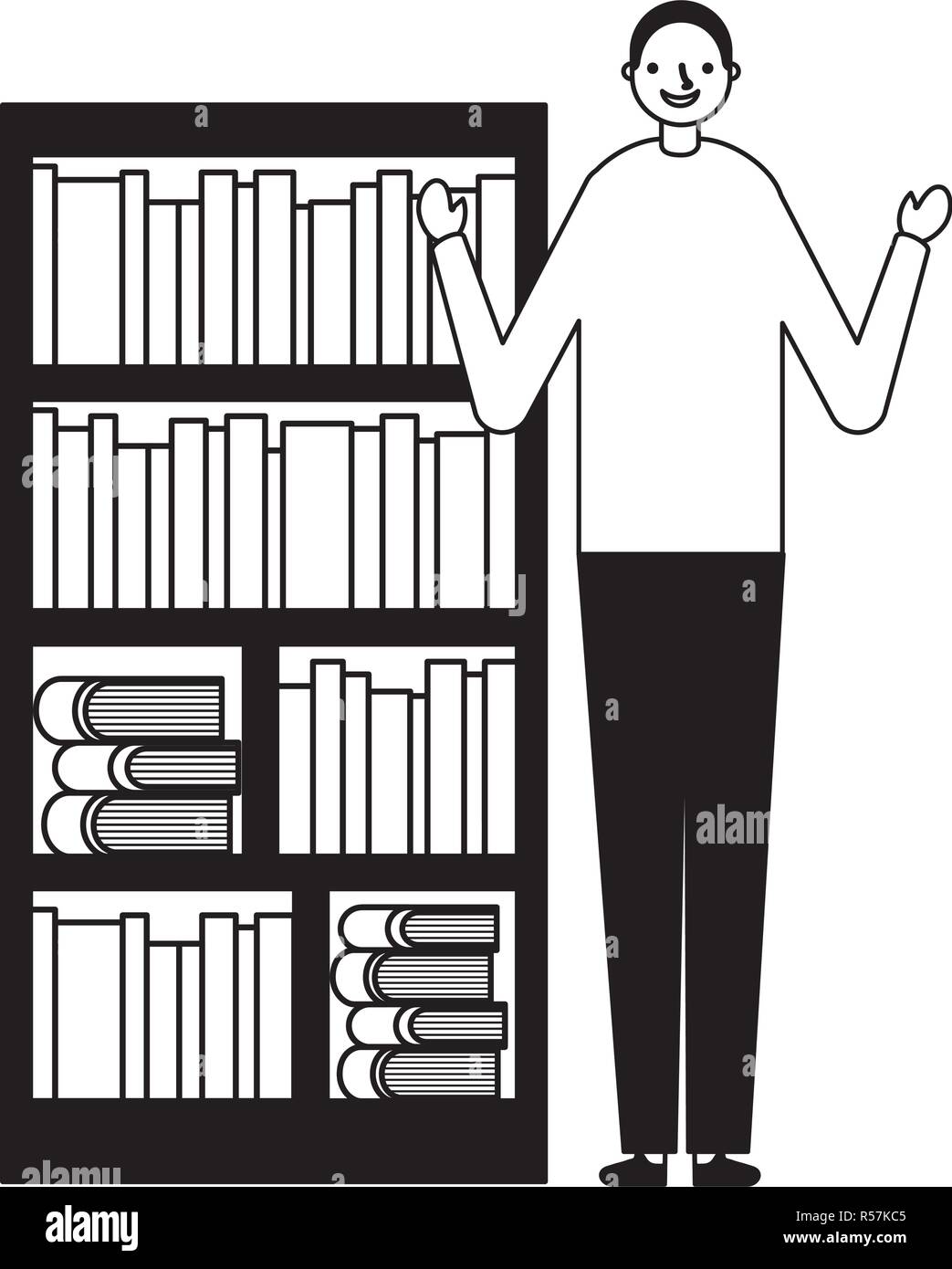 man with bookshelf books literature vector illustration Stock Vector ...
