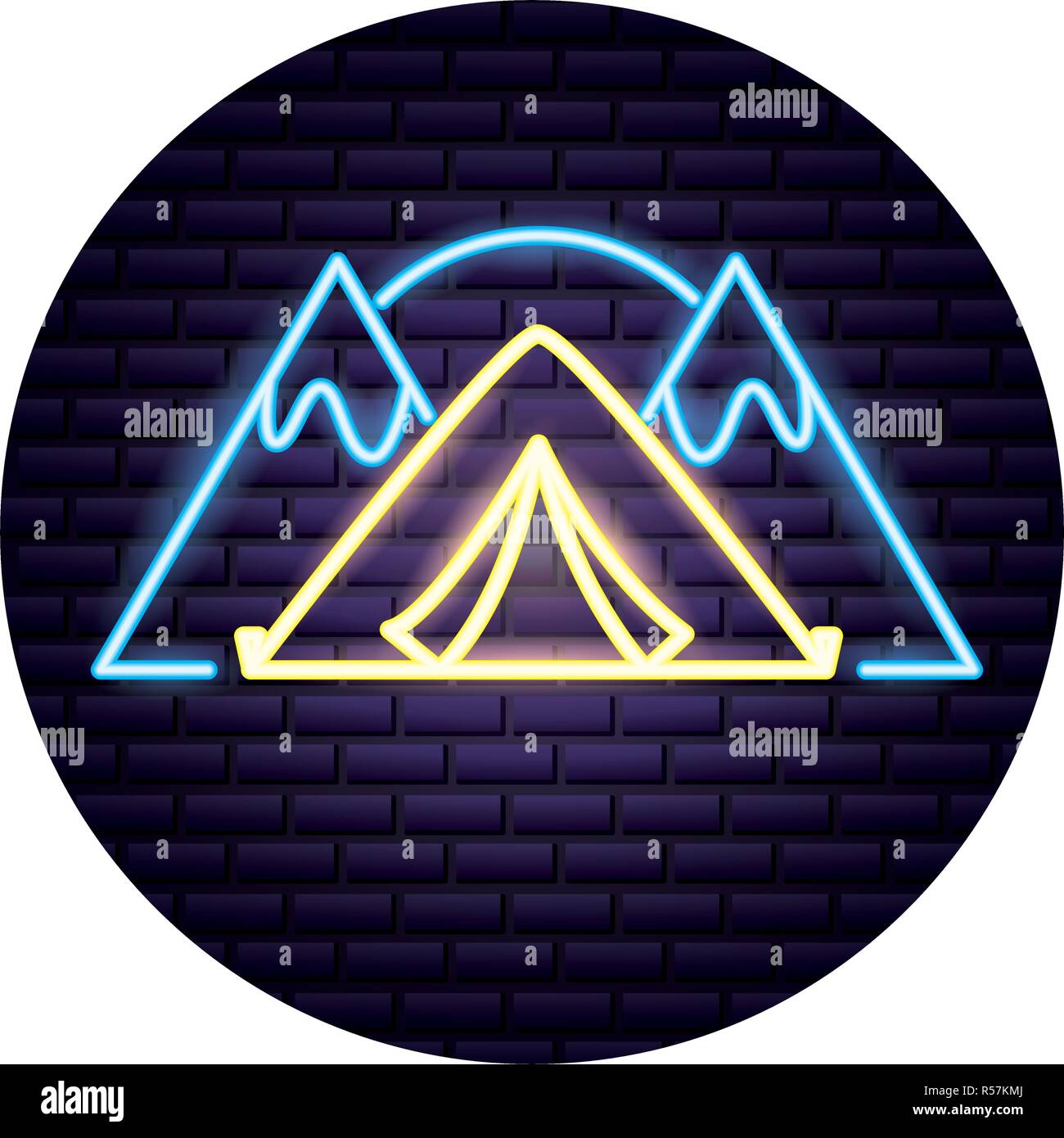 tent and forest trees camping neon vector illustration Stock Vector ...