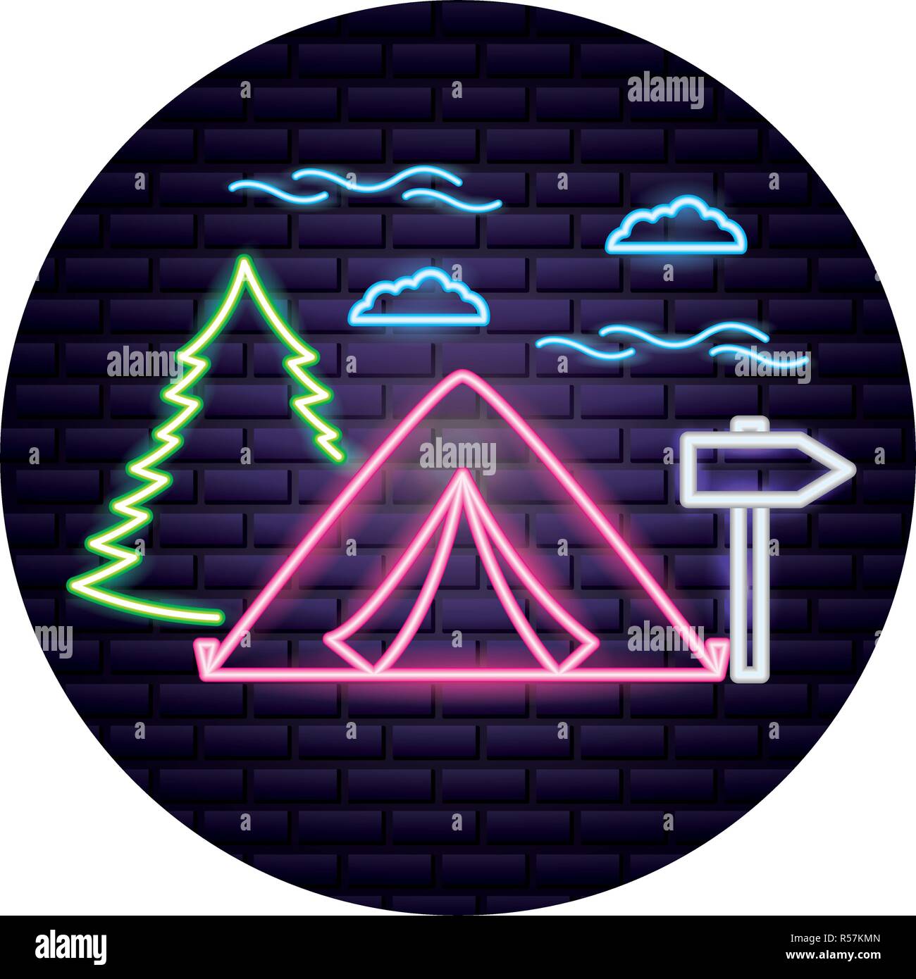 tent forest and guide signal camping neon vector illustration Stock ...