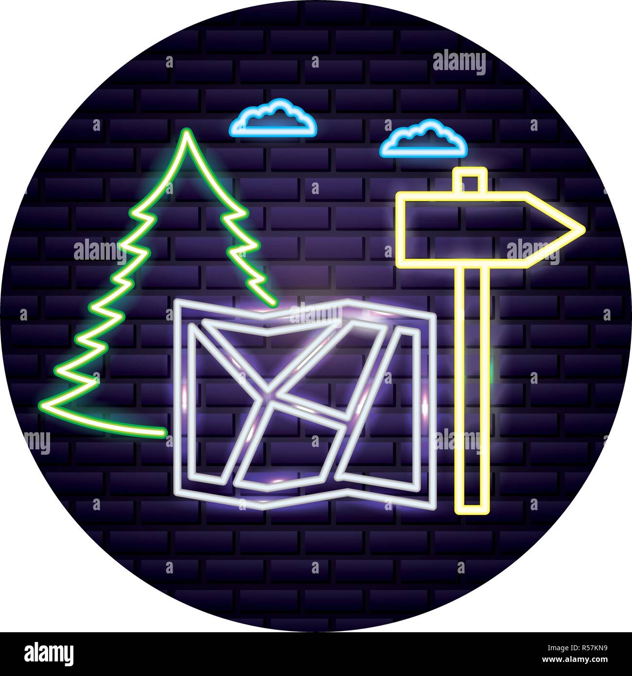 map guide signal forest camping neon vector illustration Stock Vector ...