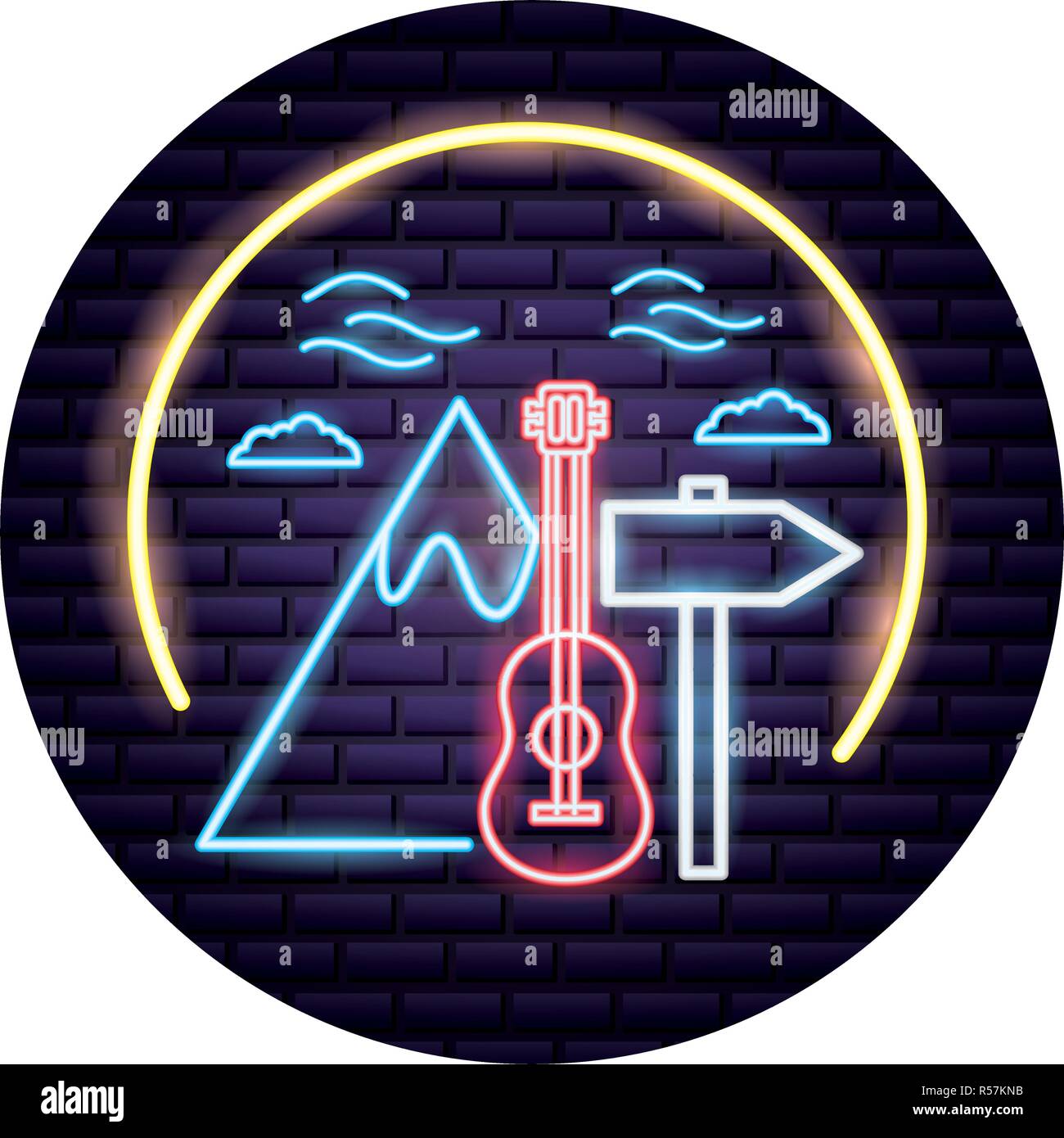 guitar signal forest camping neon vector illustration Stock Vector ...