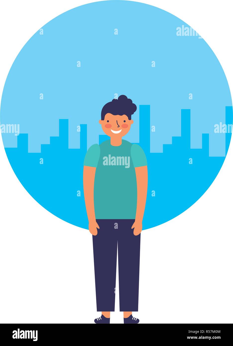 young boy standing with city background vector illustration Stock ...