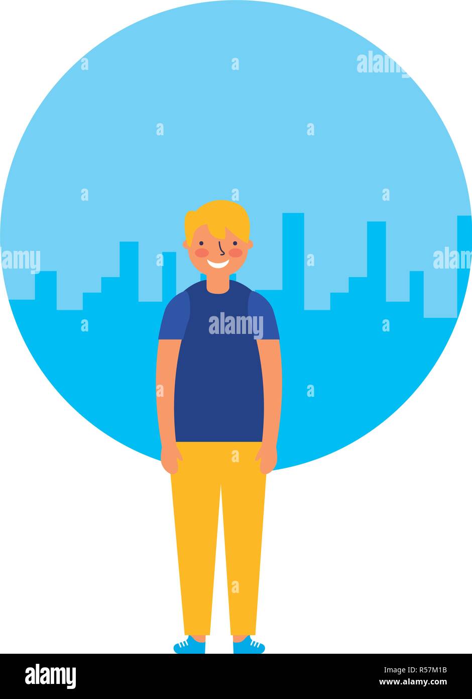 young boy standing with city background vector illustration Stock ...