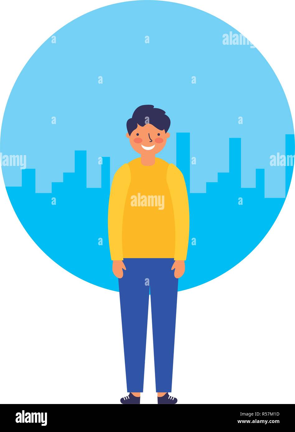 young boy standing with city background vector illustration Stock ...