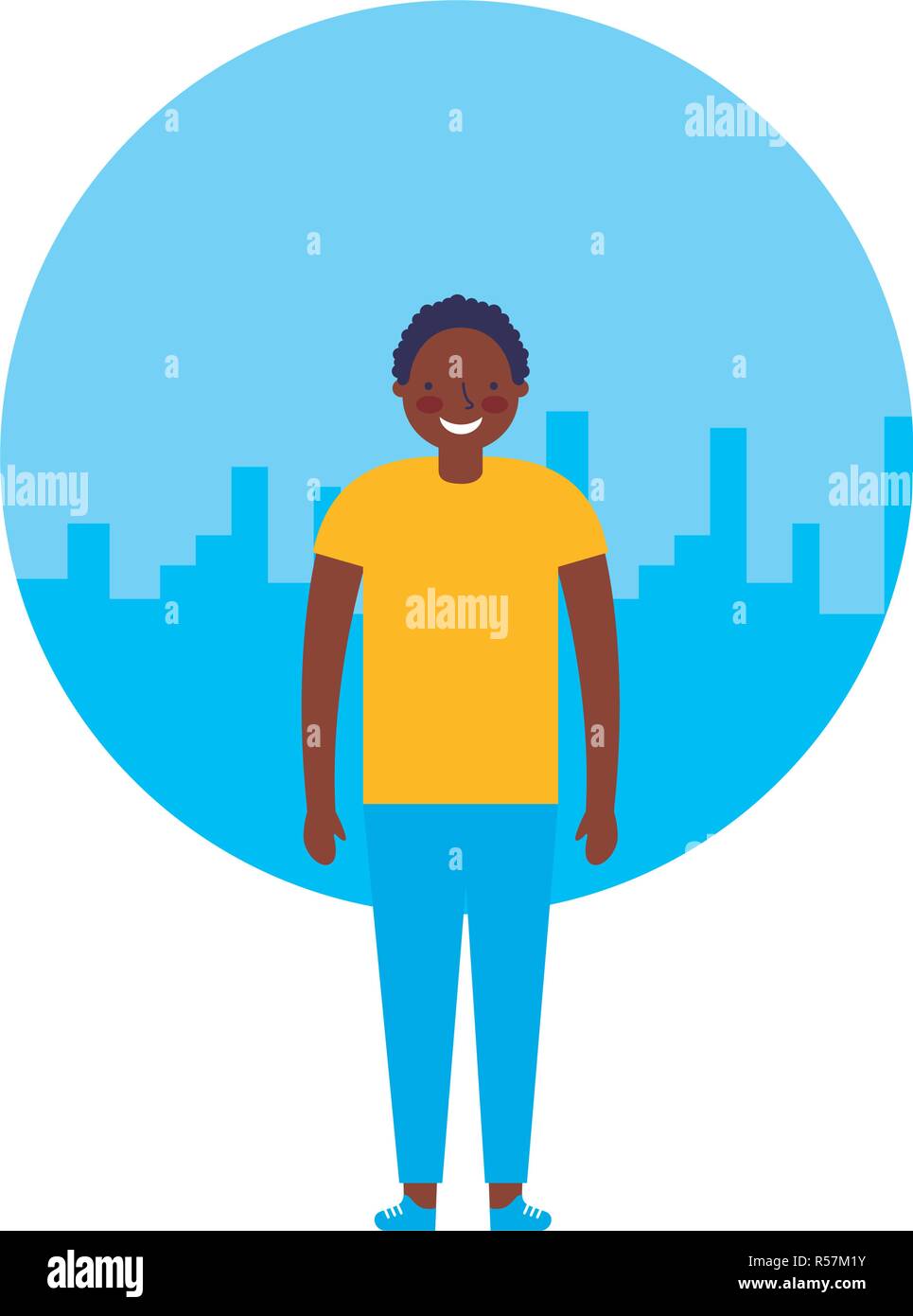 young boy standing with city background vector illustration Stock ...