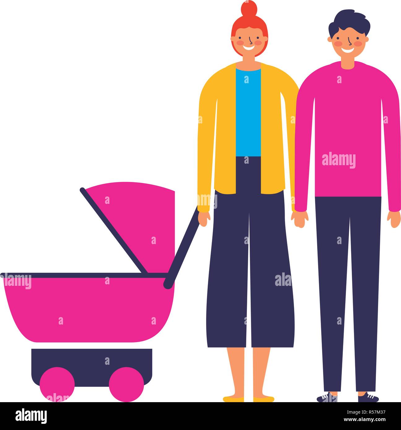 parents with baby pram family vector illustration Stock Vector Image ...