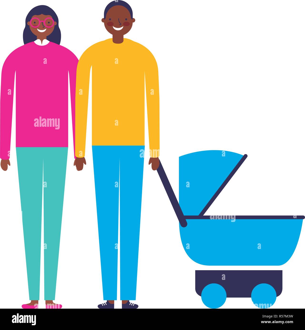 parents with baby pram family vector illustration Stock Vector Image ...