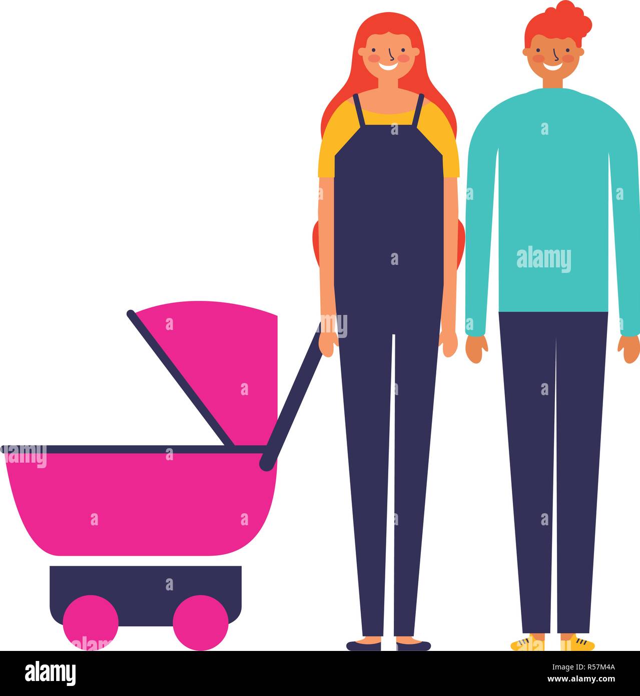 parents with baby pram family vector illustration Stock Vector Image ...