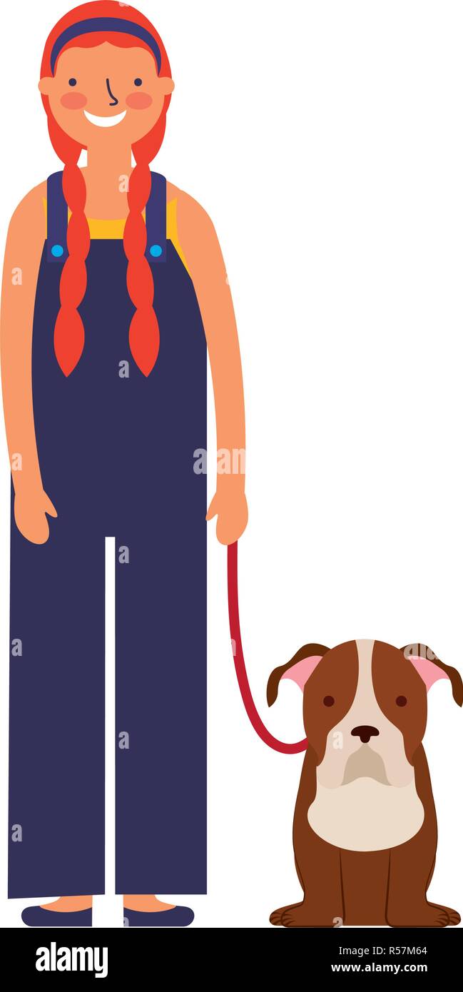 happy girl with her pet dog vector illustration Stock Vector Image ...