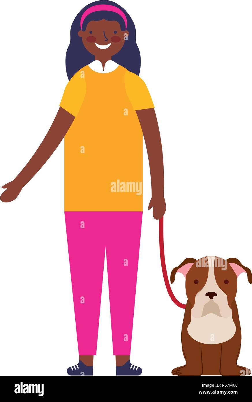 happy girl with her pet dog vector illustration Stock Vector Image ...