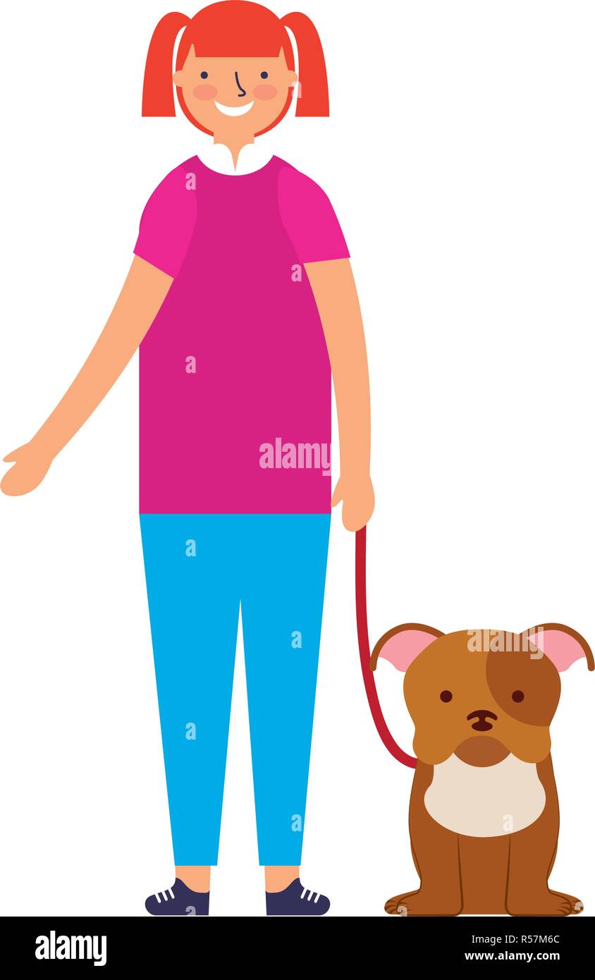 happy girl with her pet dog vector illustration Stock Vector Image ...