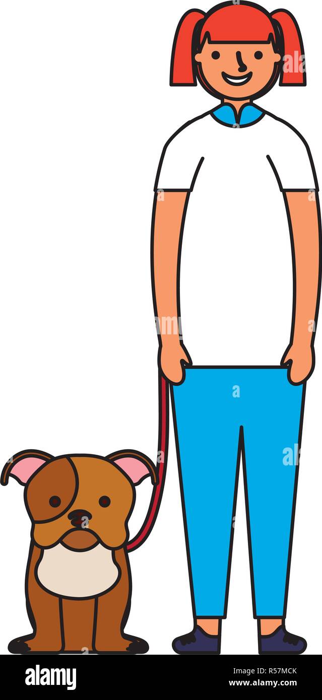happy girl with her pet dog vector illustration Stock Vector Image ...