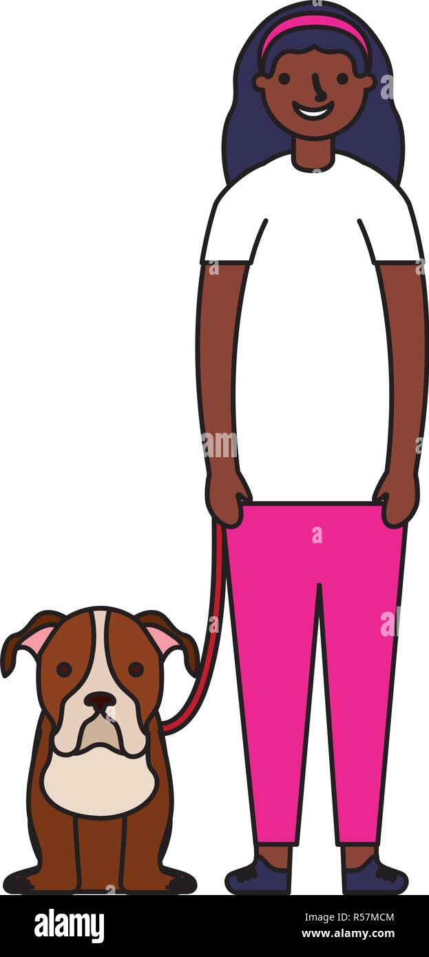 happy girl with her pet dog vector illustration Stock Vector Image ...