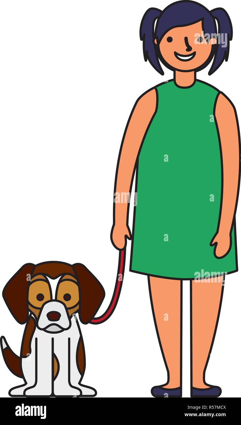 happy girl with her pet dog vector illustration Stock Vector Image ...