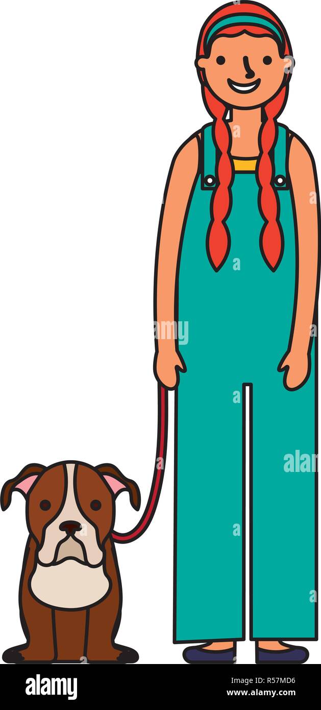 happy girl with her pet dog vector illustration Stock Vector Image ...