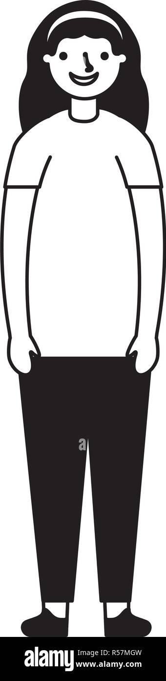 young girl standing on white background vector illustration monochrome ...