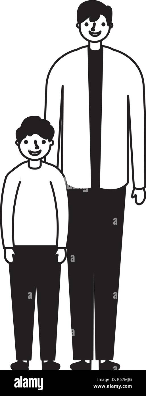 family happy father and son vector illustration monochrome Stock Vector ...