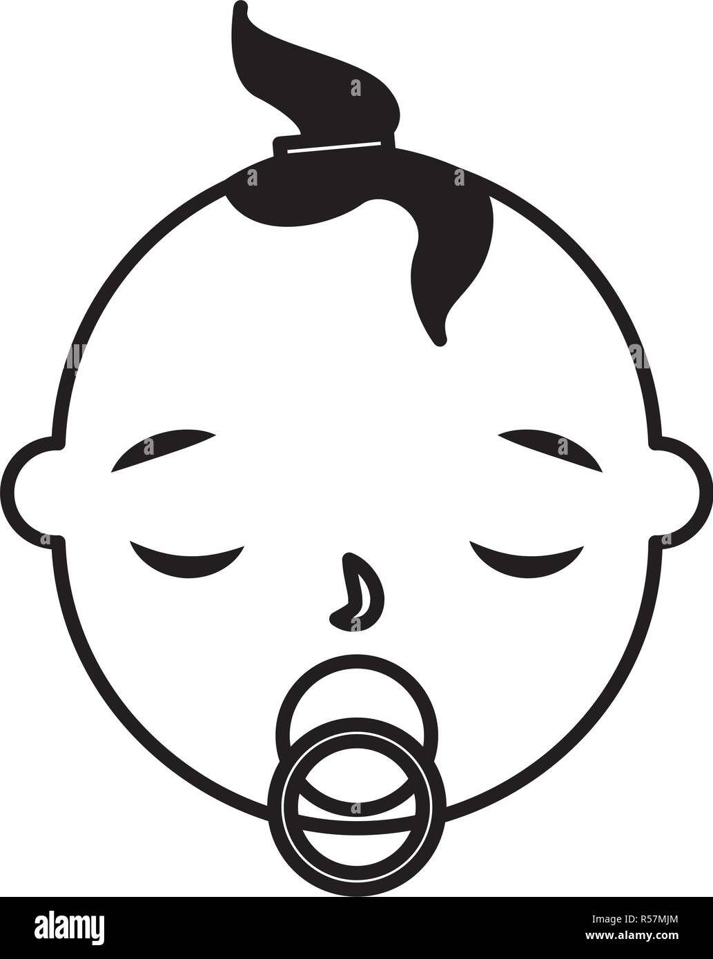 cute baby girl face with pacifier vector illustration monochrome Stock ...