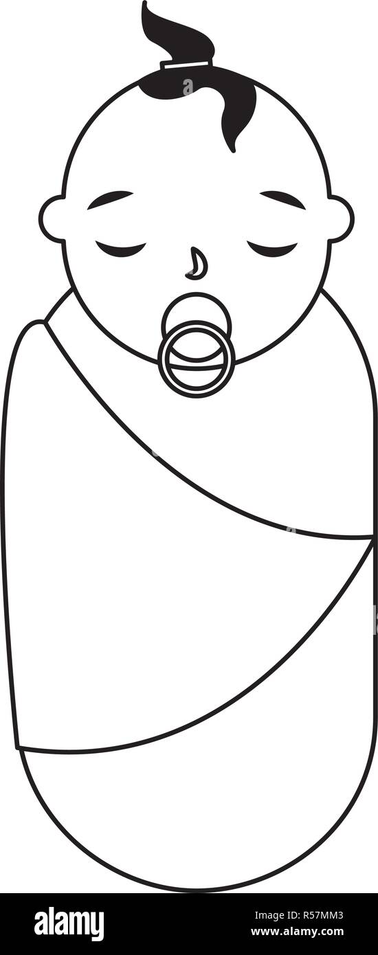 cute baby girl with pacifier vector illustration monochrome Stock ...