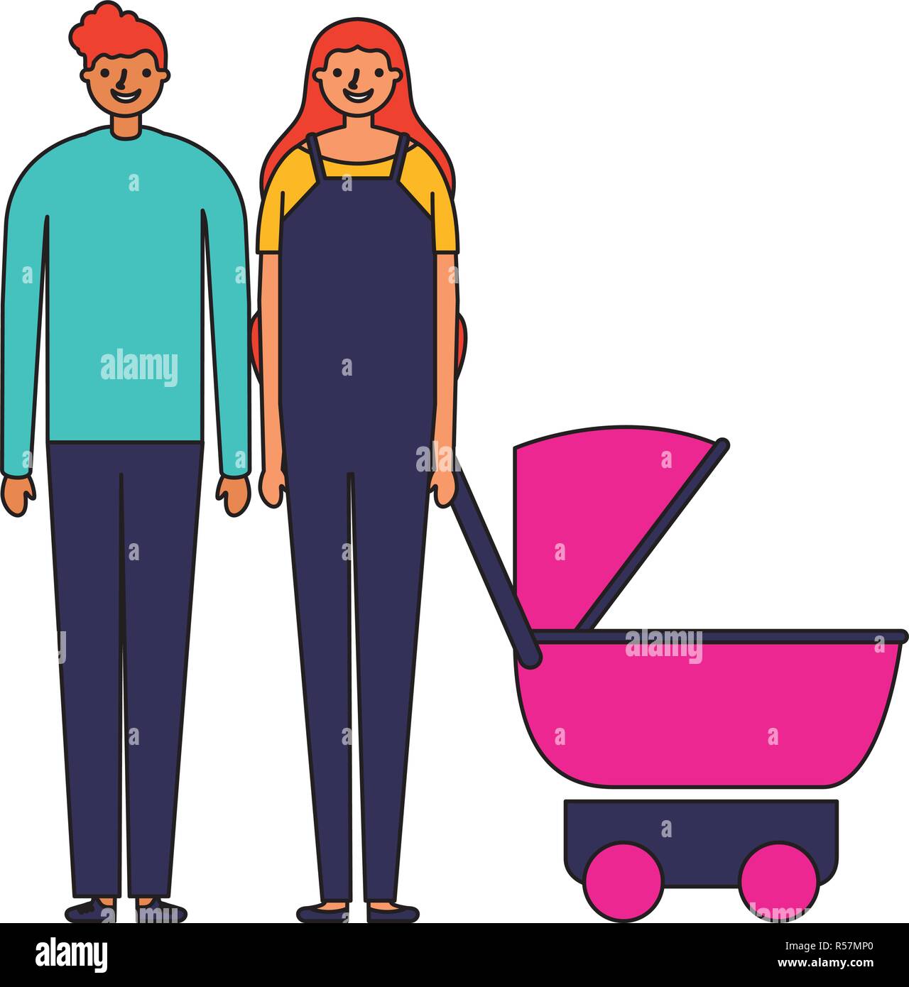 parents with baby pram family vector illustration Stock Vector Image ...