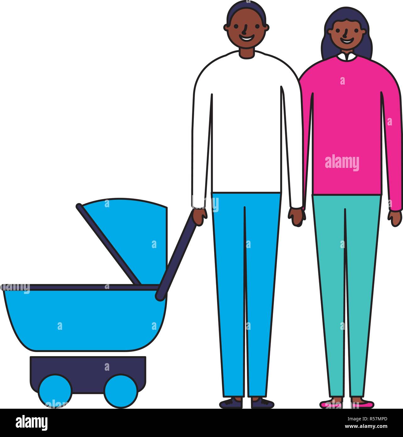 parents with baby pram family vector illustration Stock Vector Image ...