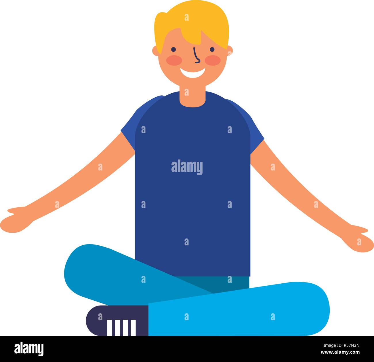 smiling boy sitting crossed legs vector illustration Stock Vector Image ...