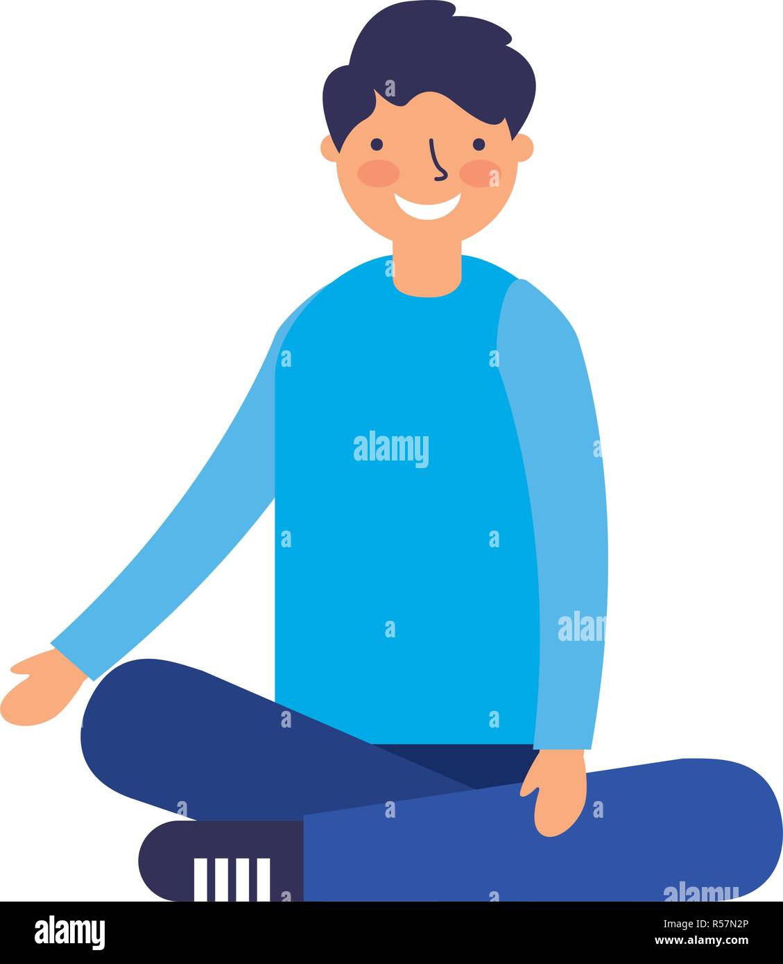 smiling boy sitting crossed legs vector illustration Stock Vector Image ...