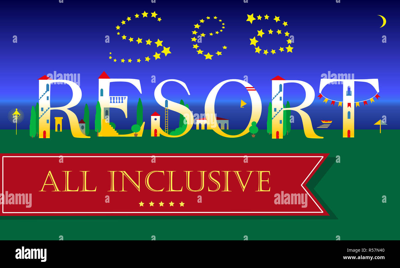 Sea Resort. All inclusive. Artistic font Stock Photo - Alamy