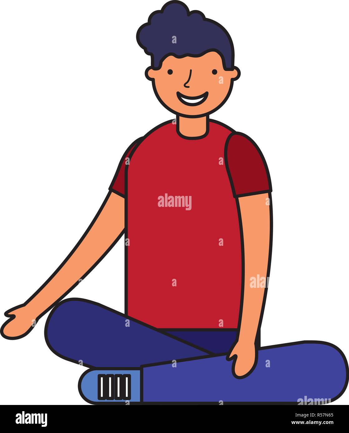 smiling boy sitting crossed legs vector illustration Stock Vector Image ...