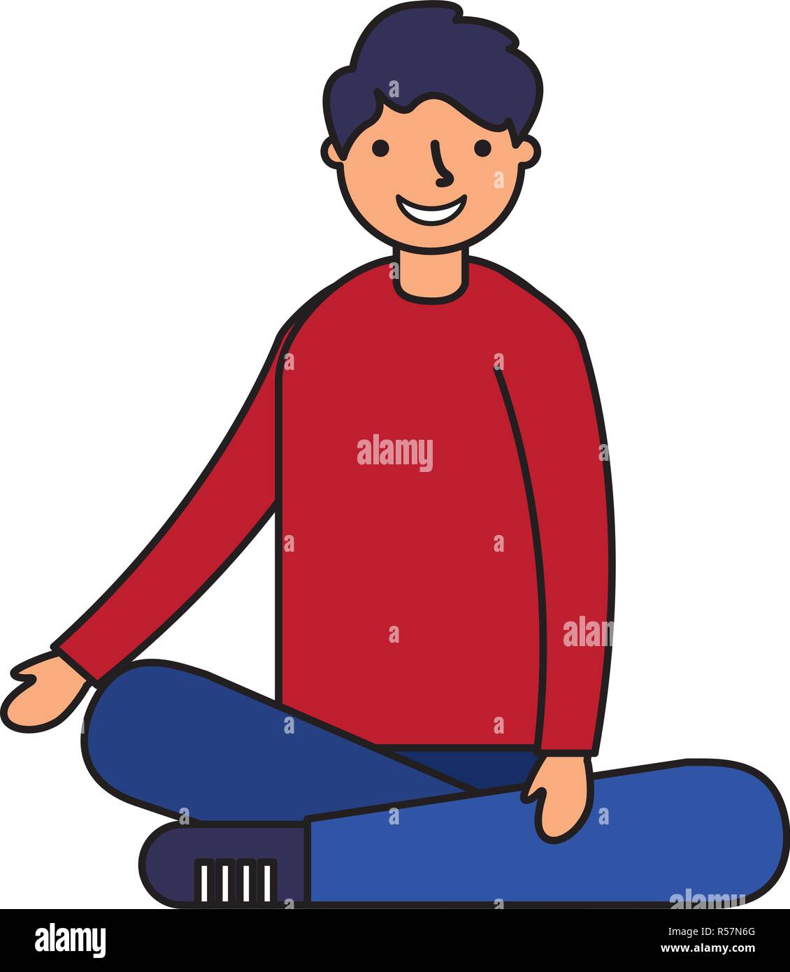 smiling boy sitting crossed legs vector illustration Stock Vector Image ...