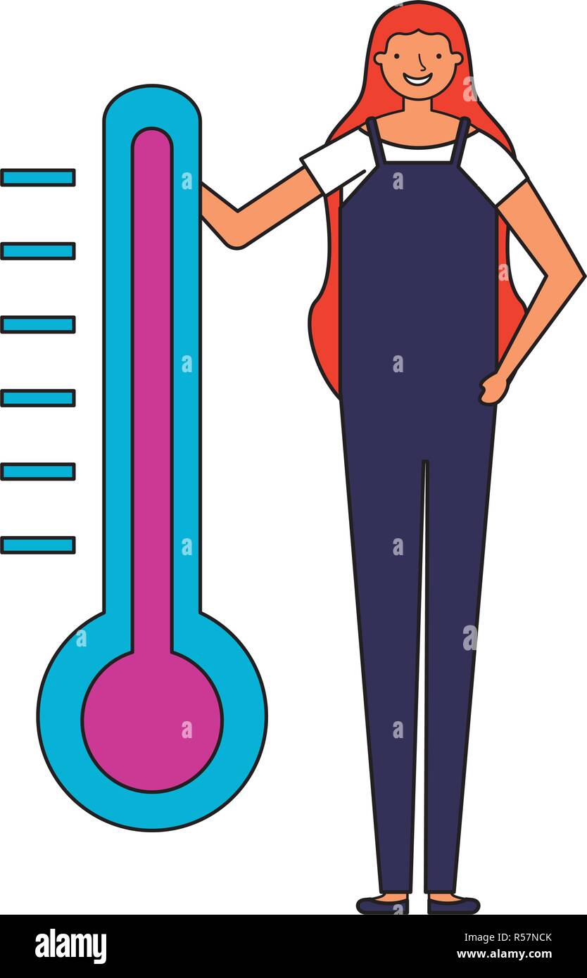 woman character with temperature thermometer vector illustration Stock ...