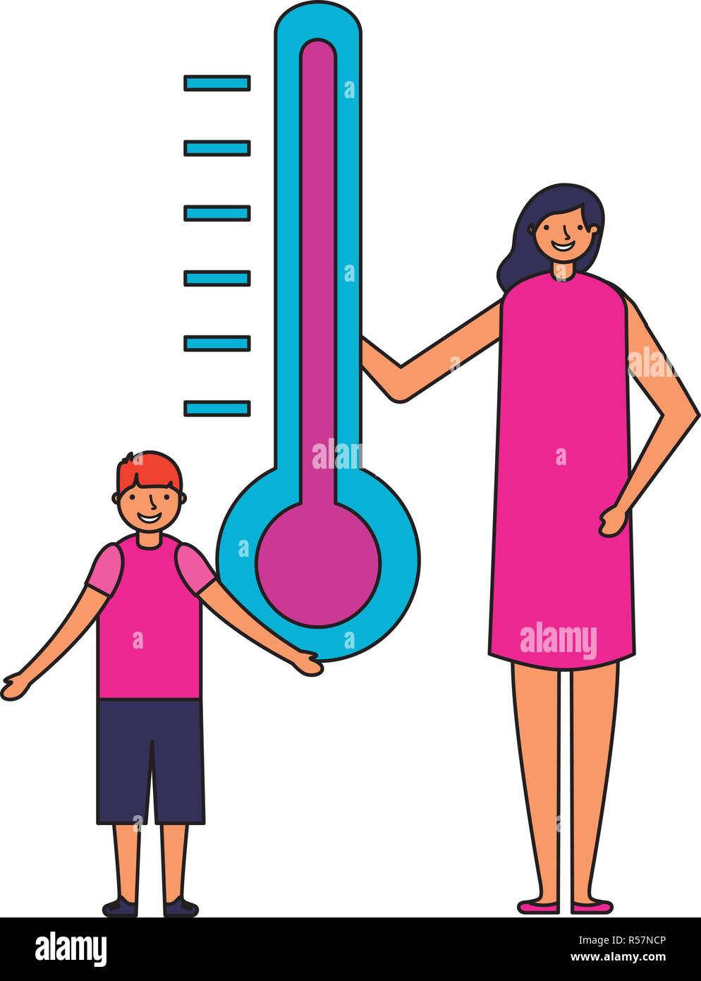 woman with son and thermometer vector illustration Stock Vector Image ...