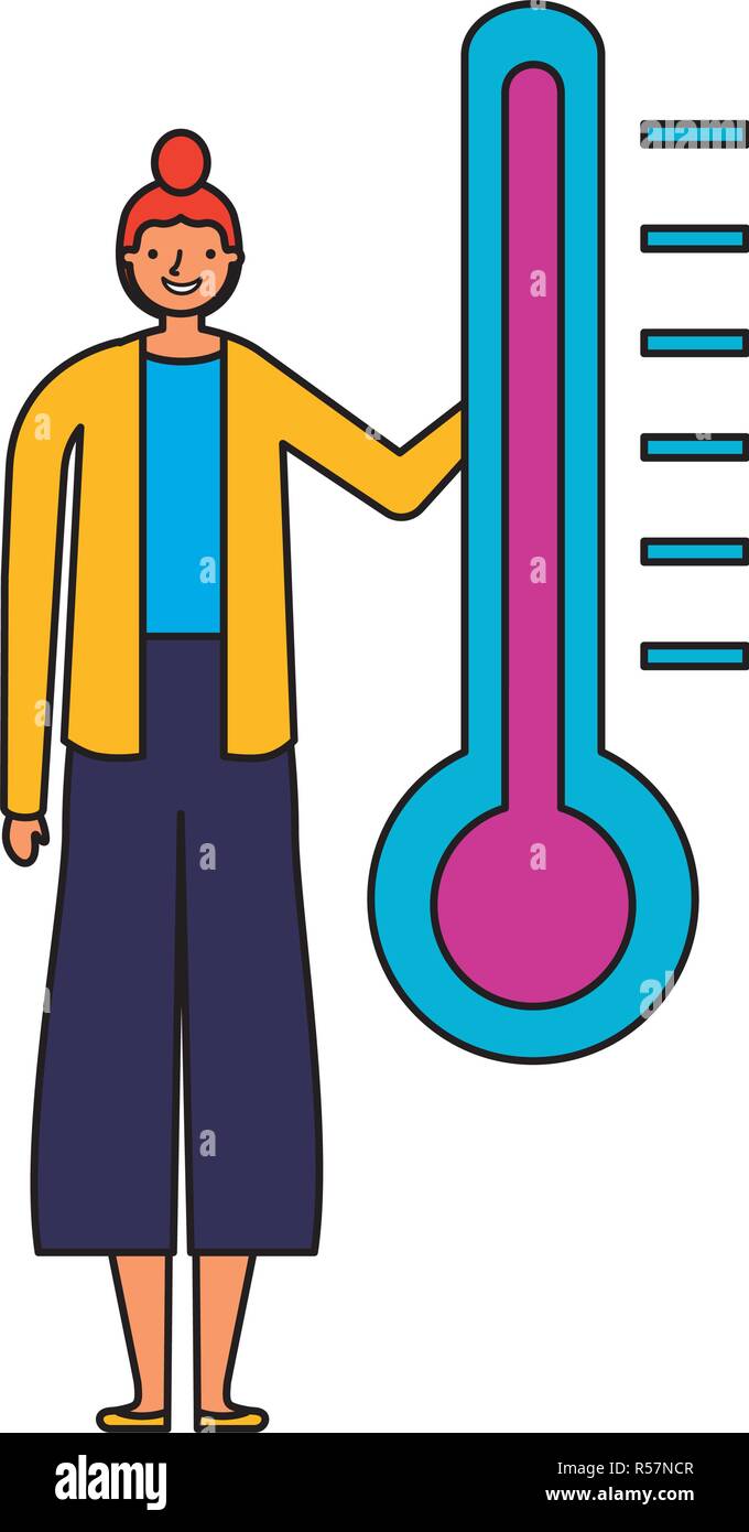 woman character with temperature thermometer vector illustration Stock ...
