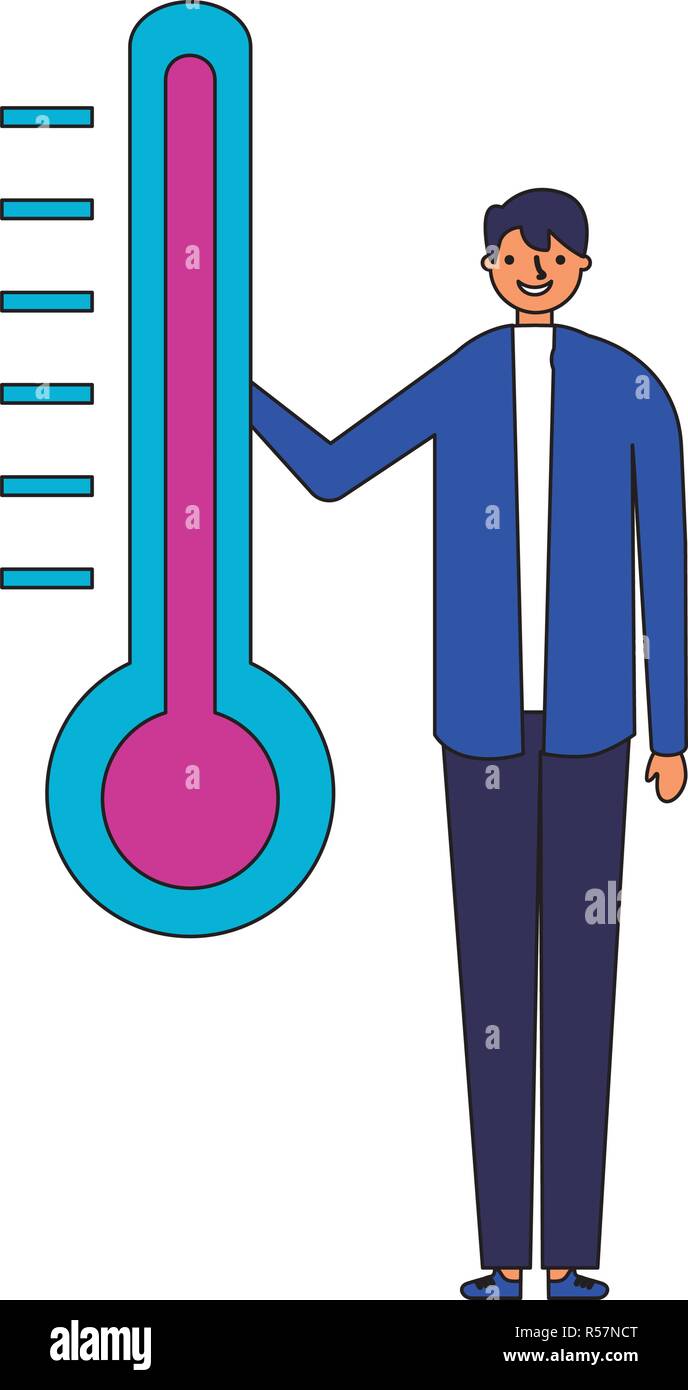 man character with temperature thermometer vector illustration Stock ...