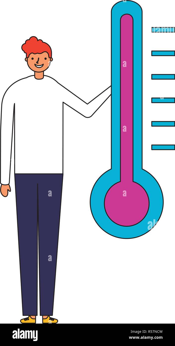 man character with temperature thermometer vector illustration Stock ...