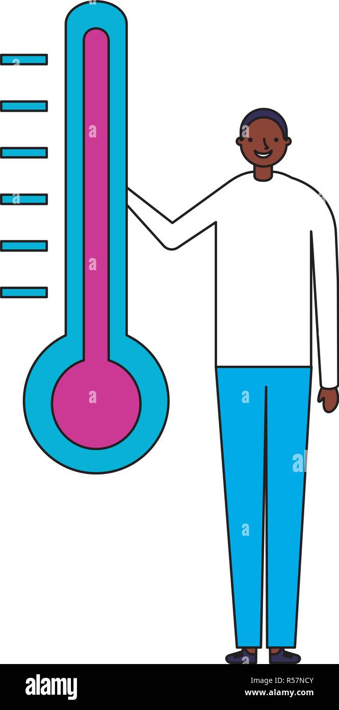 man character with temperature thermometer vector illustration Stock ...