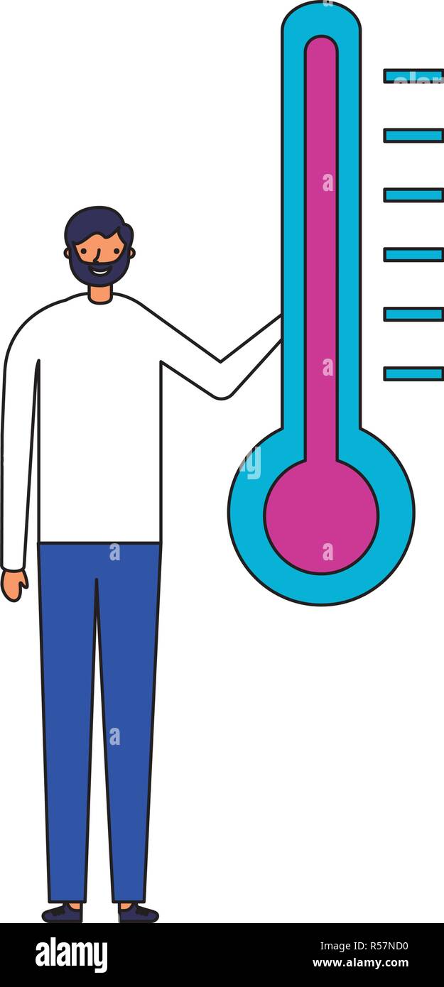 man character with temperature thermometer vector illustration Stock ...