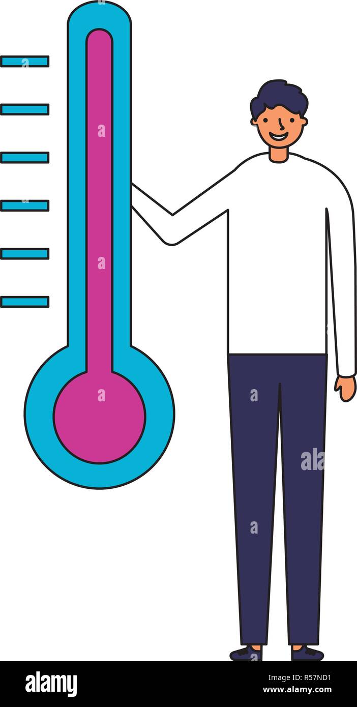 man character with temperature thermometer vector illustration Stock ...