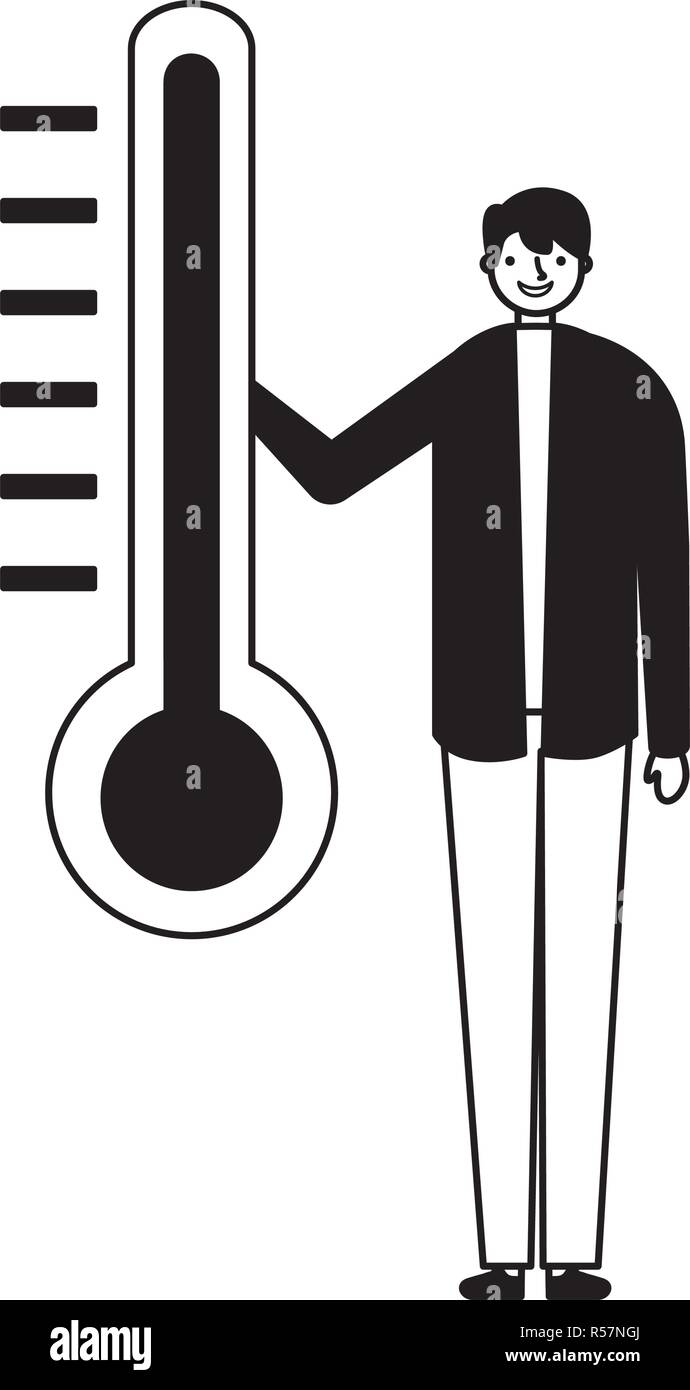 man character with temperature thermometer vector illustration Stock ...