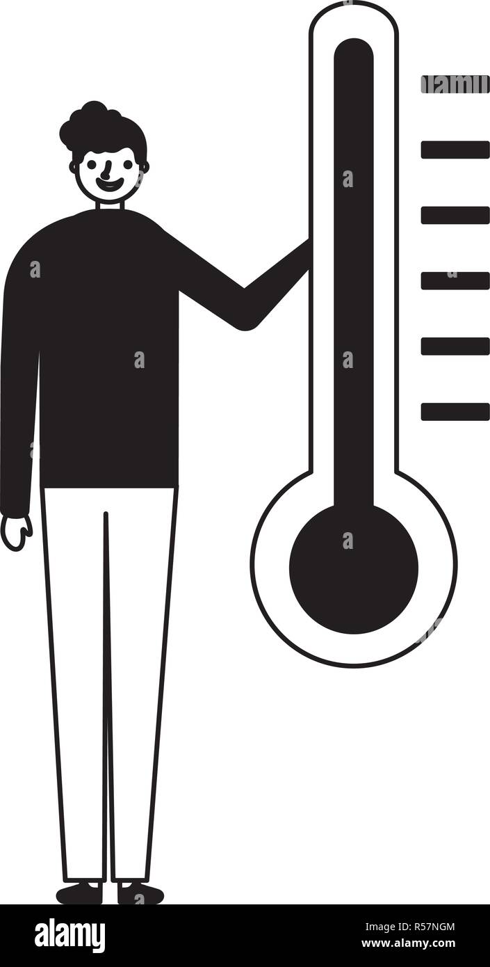 man character with temperature thermometer vector illustration Stock ...